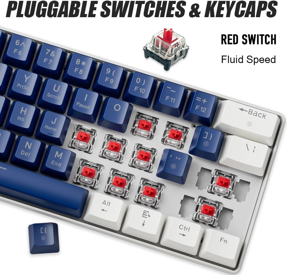 TTTYBA-60% Mechanical Gaming Keyboard Red Switch Wired Compact Keyboard ...