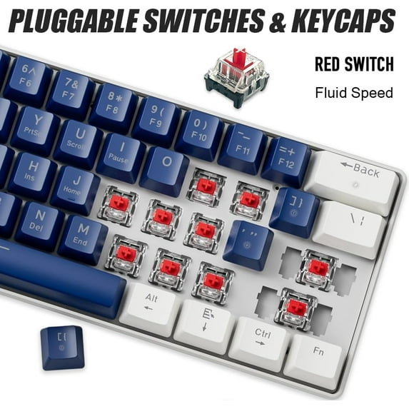 TTTYBA-60% Mechanical Gaming Keyboard Red Switch Wired Compact Keyboard ...
