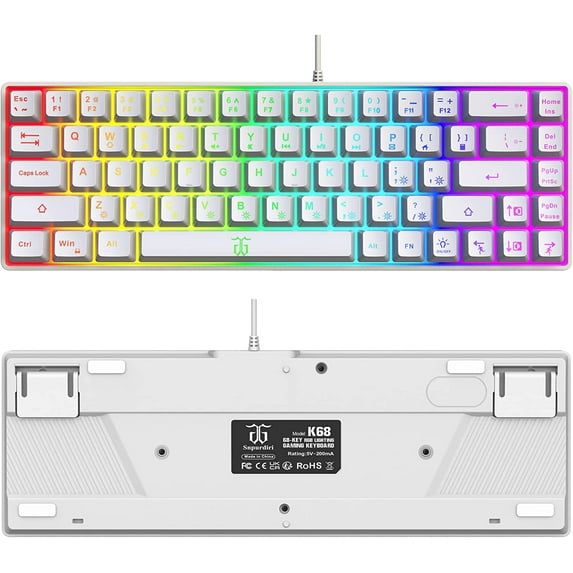 TTTYBA-60% Percent Gaming Keyboard, Compact RGB Backlit Ergonomic Small ...