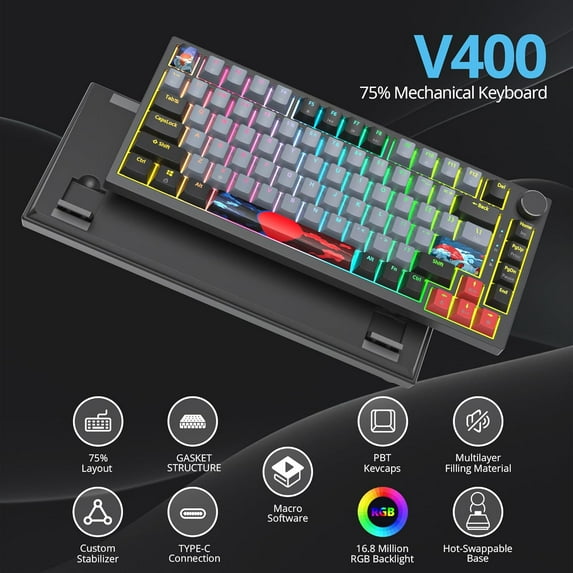 TTTYBA-75 Percent Keyboard Gasket-Mounted with Sound Absorbing Pads, 82 ...