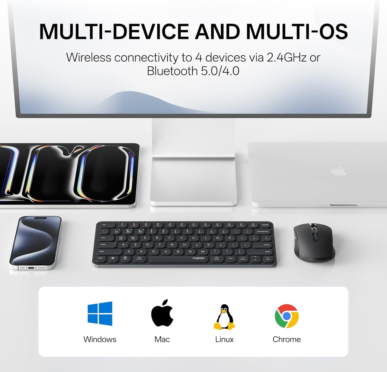 TTTYBA-9050S Multi-Device Keyboard and Mouse Combo, 2.4GHz/Bluetooth 5. ...