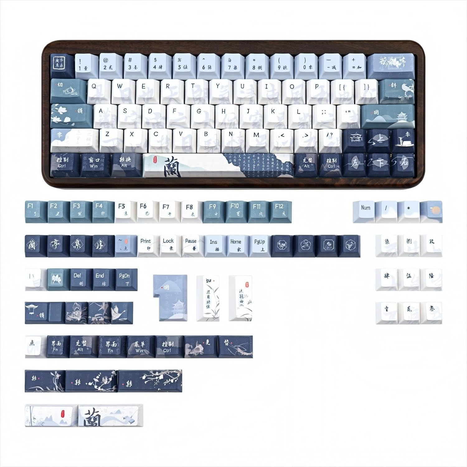 TTTYBA-Blue White keycap 130 Key Dye Sublimation PBT keycaps Chinese ...