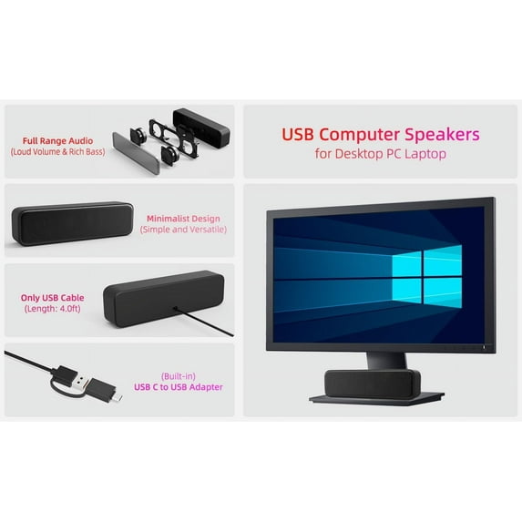 TTTYBA-Computer Speakers for Desktop PC, External Speakers for Laptop ...