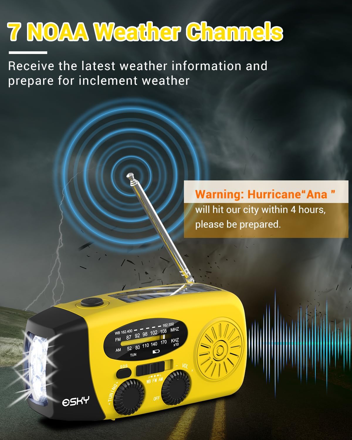 TTTYBA-Emergency Hand Crank Radio with 3 LED Flashlight, AM/FM/NOAA ...