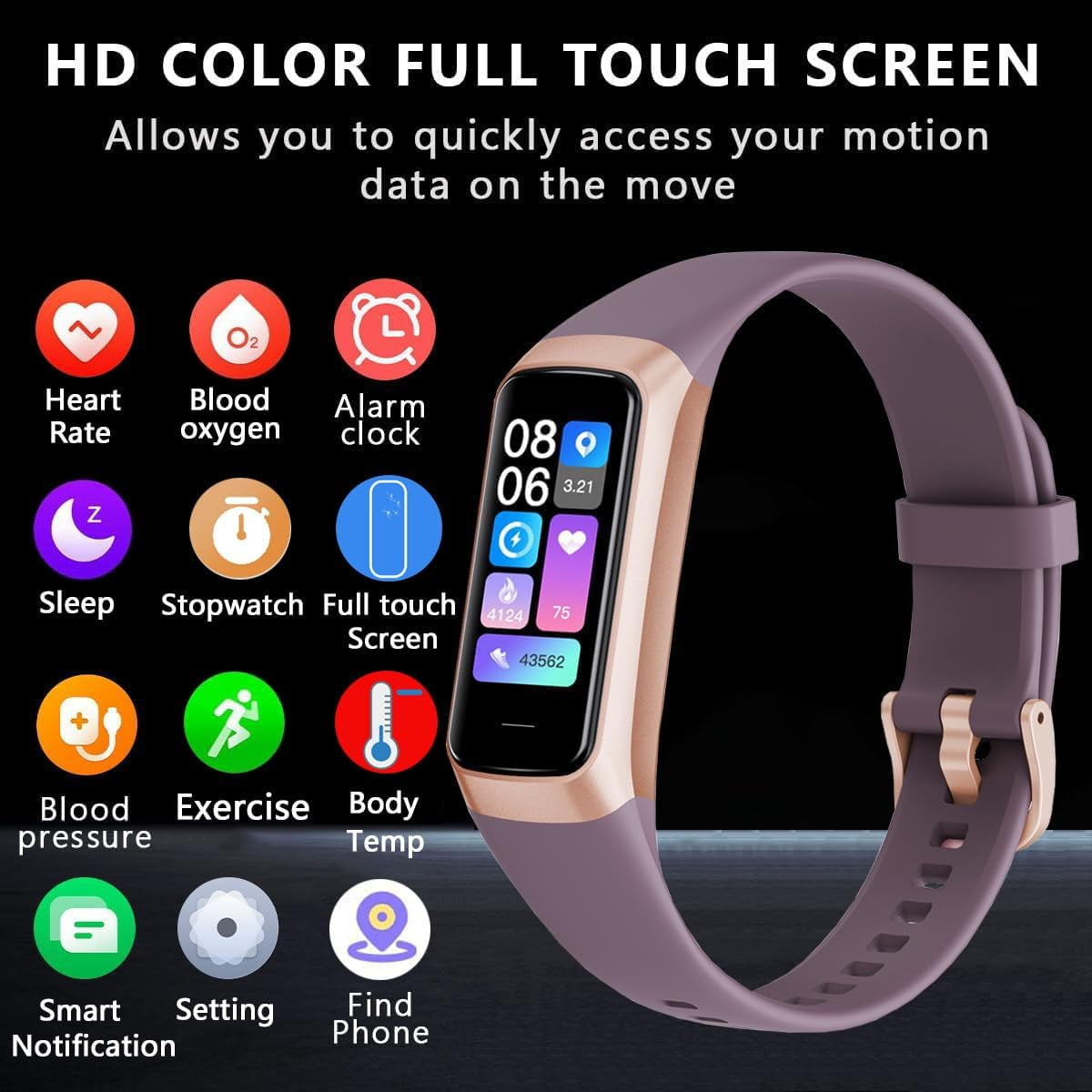TTTYBA-Fitness Tracker with 24/7 Heart Rate Blood Oxygen Sleep Monitor ...