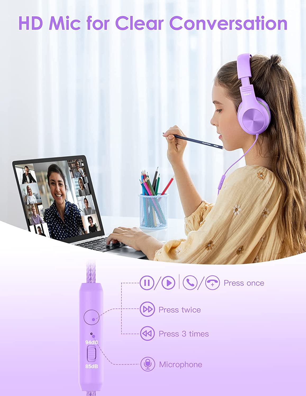 TTTYBA-Headphones for Kids for School, Kids Headphones with Microphone ...