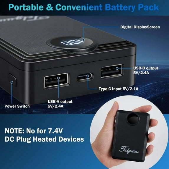 TTTYBA-Heated Vest Battery Pack 12000mAh,5V 2A Rechargeable Extra ...