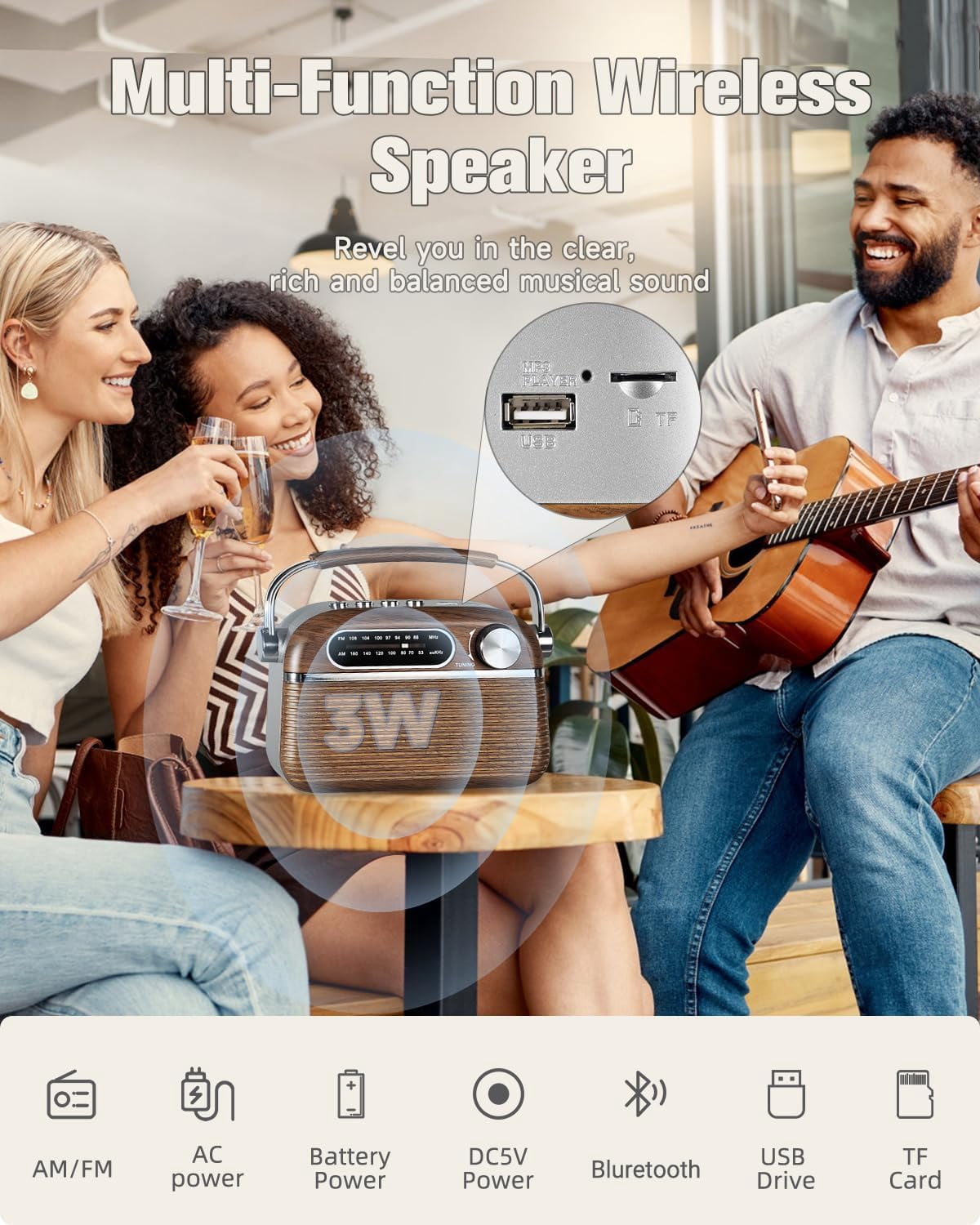 TTTYBA-J-130 Retro Portable AM FM Radio AC Plug in Wall, Battery ...