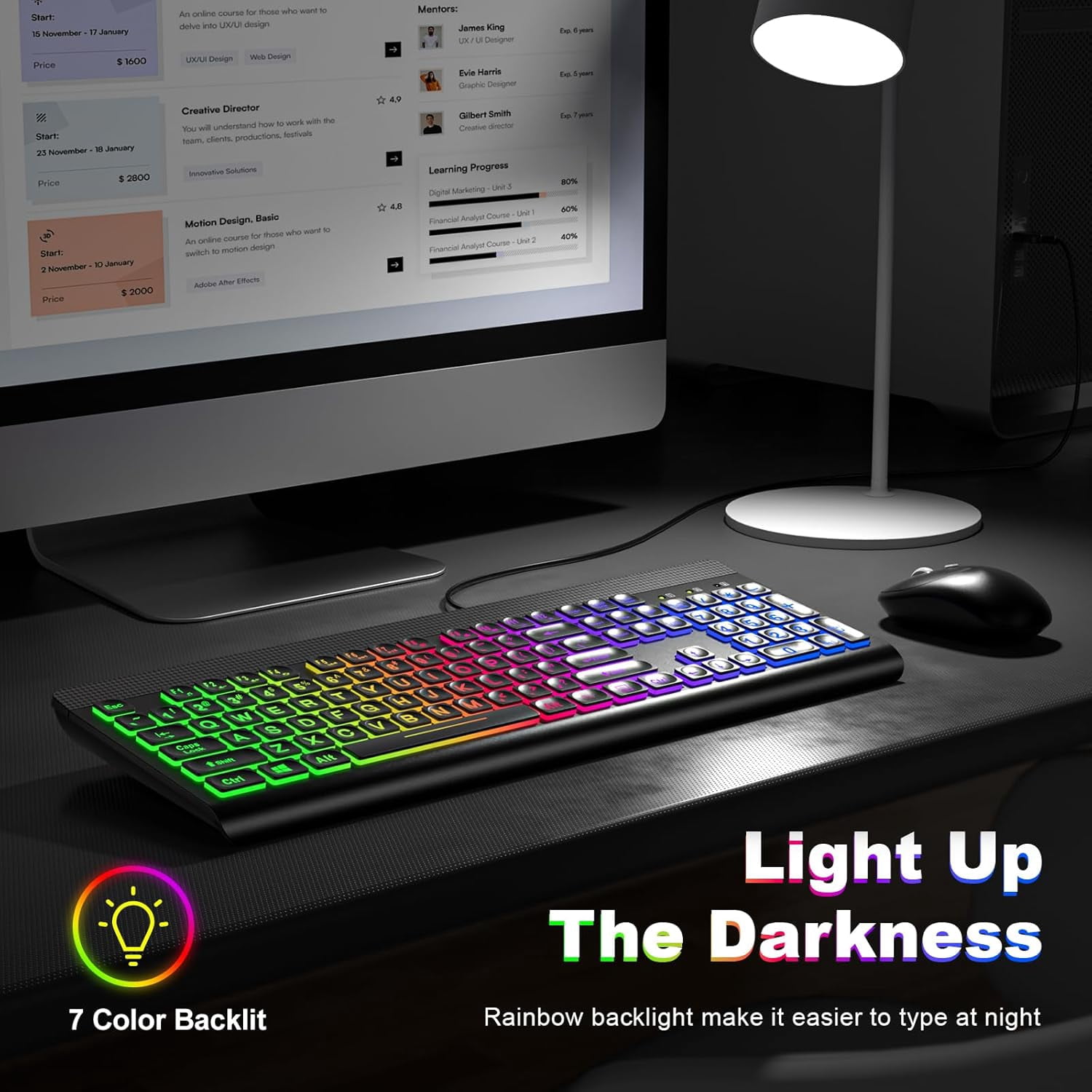 TTTYBA-Large Print Backlit Keyboard, Multiple Color Rainbow LED Backlit ...