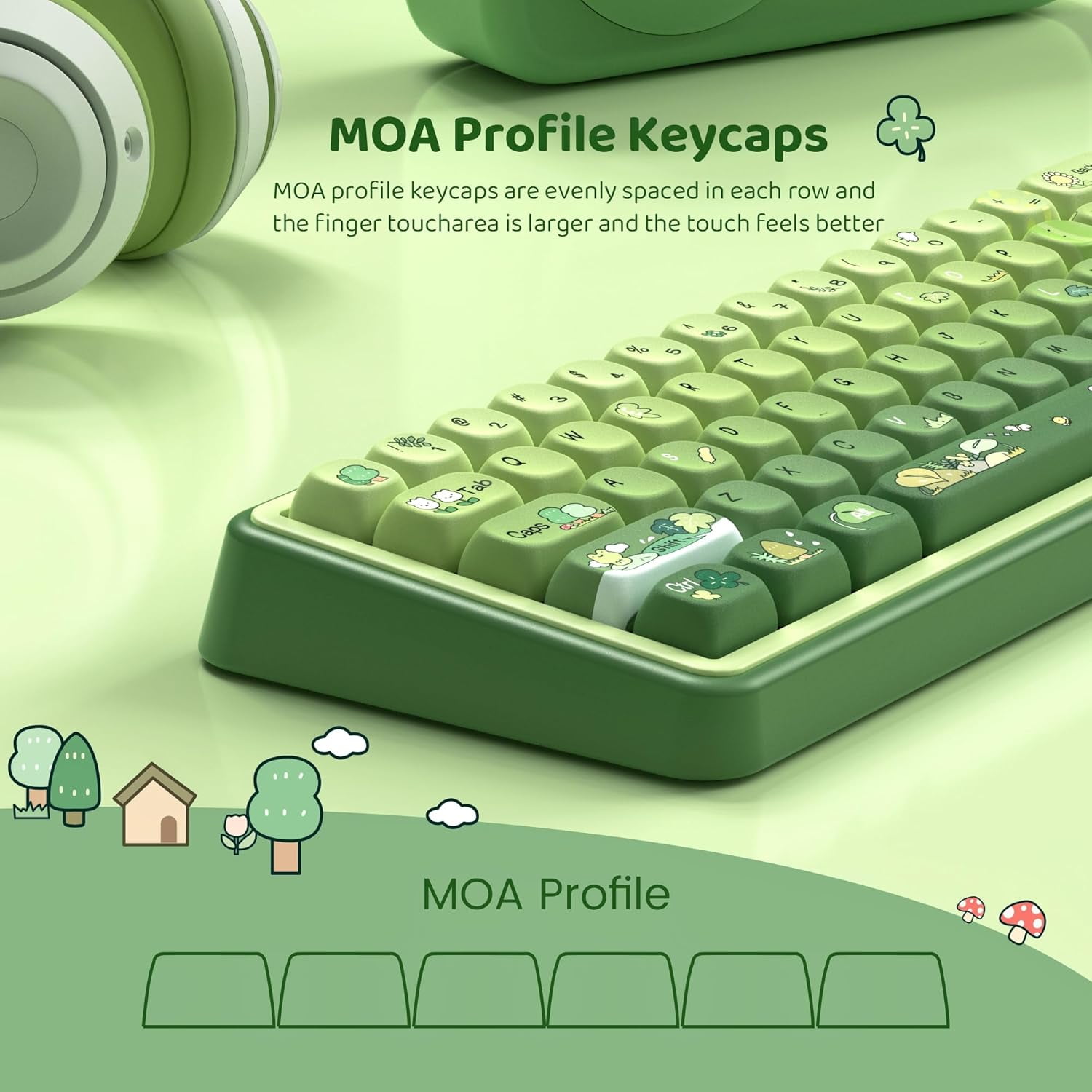 TTTYBA-Matcha Green Frog Keycap Set, PBT Custom Keycaps 60% 75% 100% ...