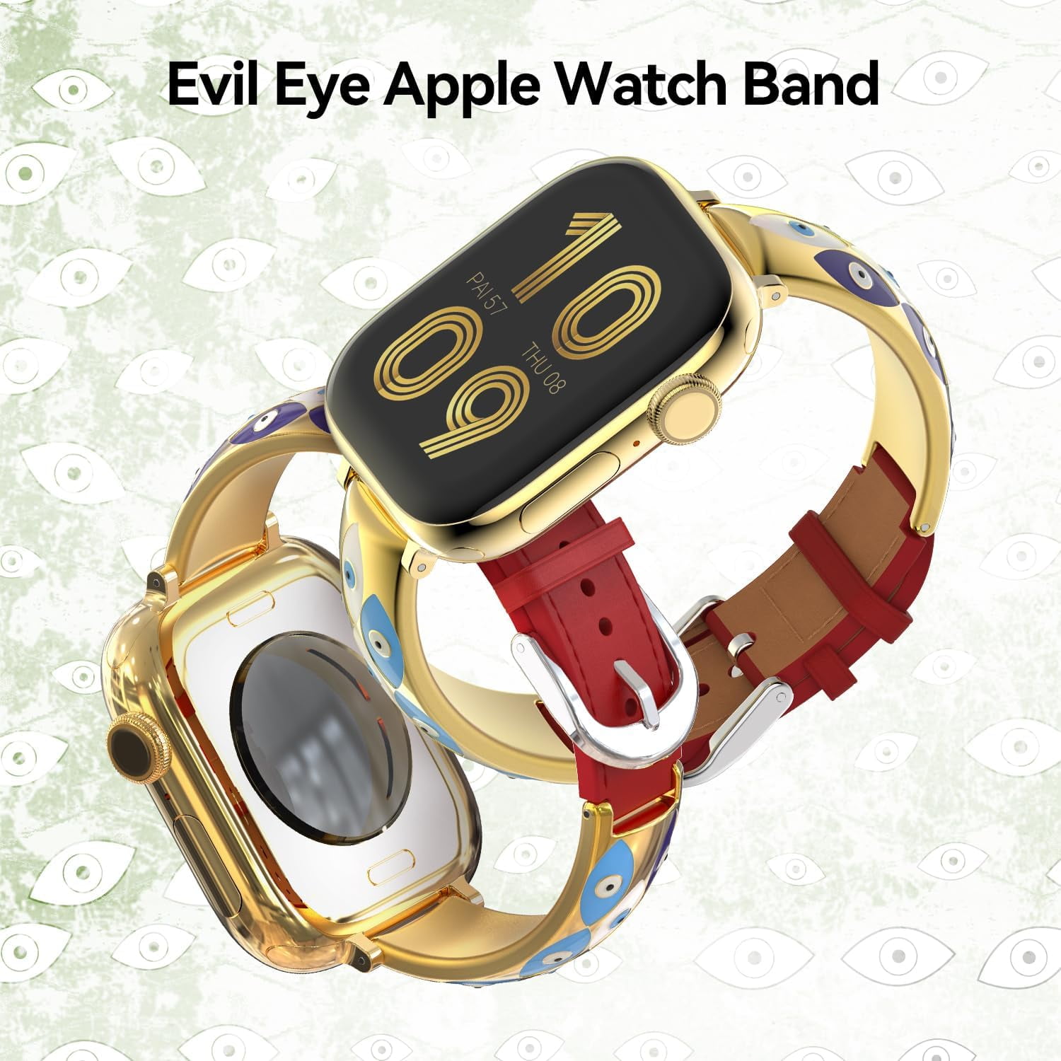 TTTYBA-Metal Leather Spliced Band - Adjustable Tang Buckle Evil Eye ...