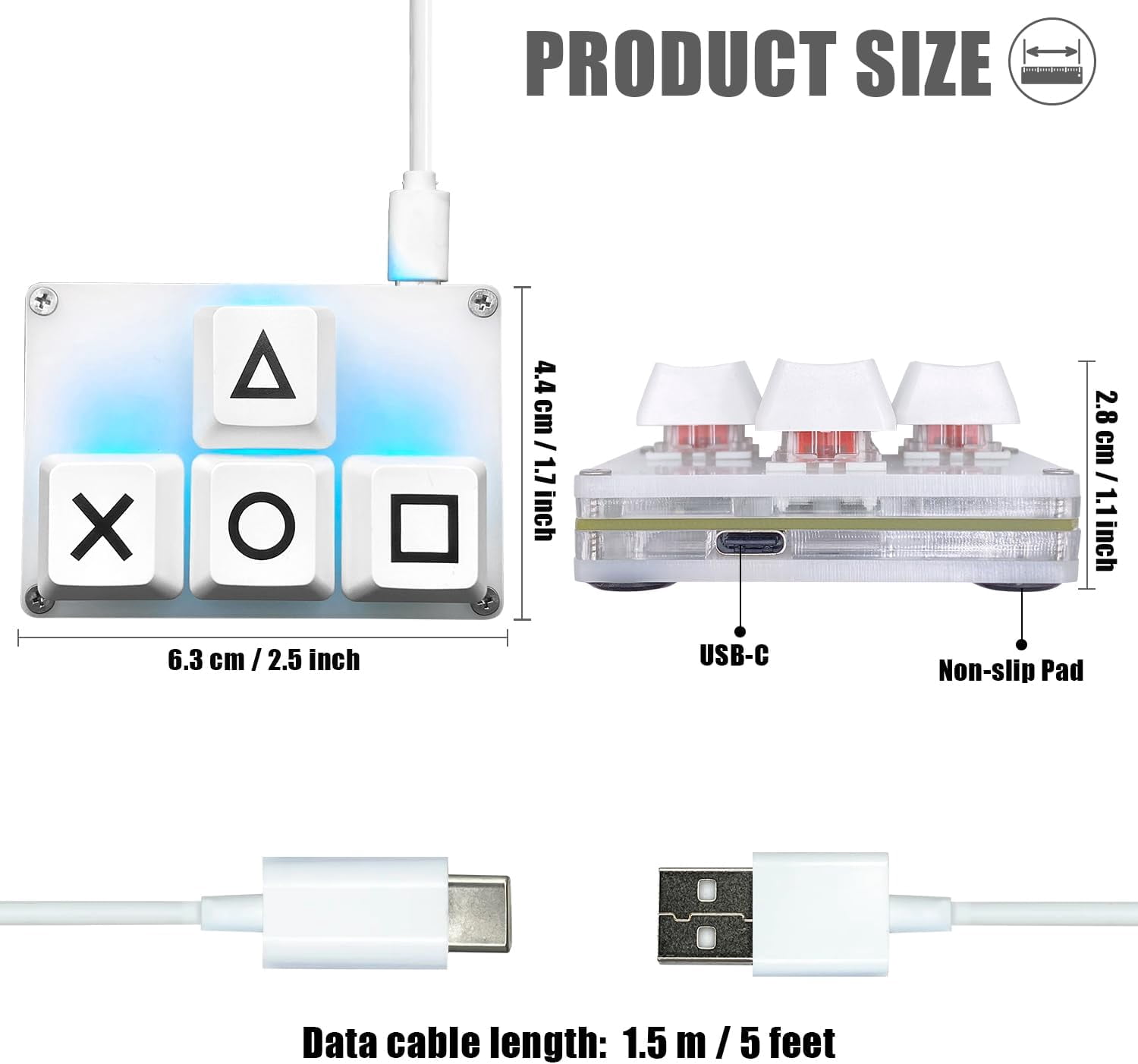 TTTYBA-Mini 4-Key Keypad WASD Arrow Key Keycaps Keyboard One-Handed ...