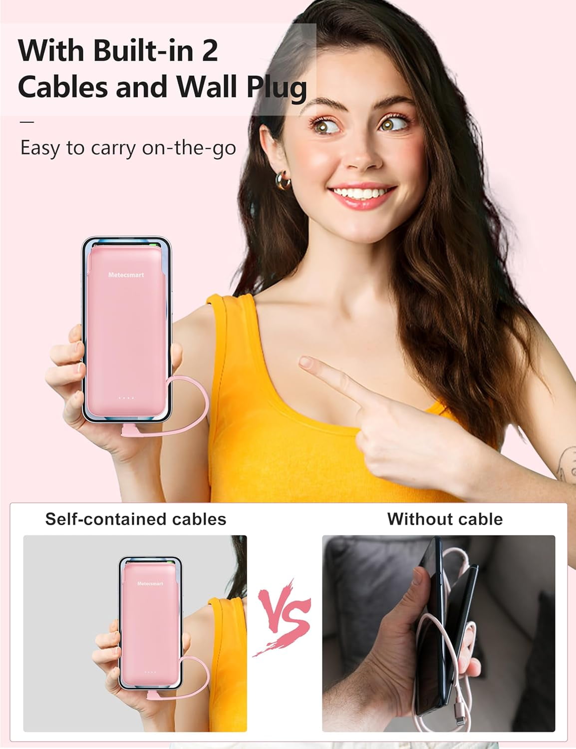 TTTYBA-Portable Charger Power Bank with Built-in Cable & AC Plug ...