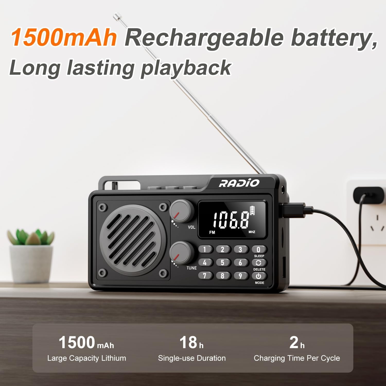 TTTYBA-Portable Radio AM FM 1500mAh Rechargeable with Best Reception ...