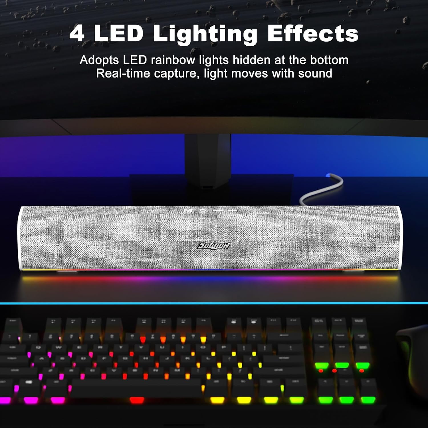 TTTYBA-R100 Bluetooth Computer Speakers with Dynamic LED Light, USB ...