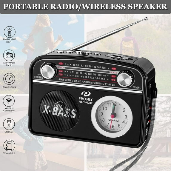 TTTYBA-Radio Portable AM FM SW, Vintage Radio Bluetooth Speaker ...
