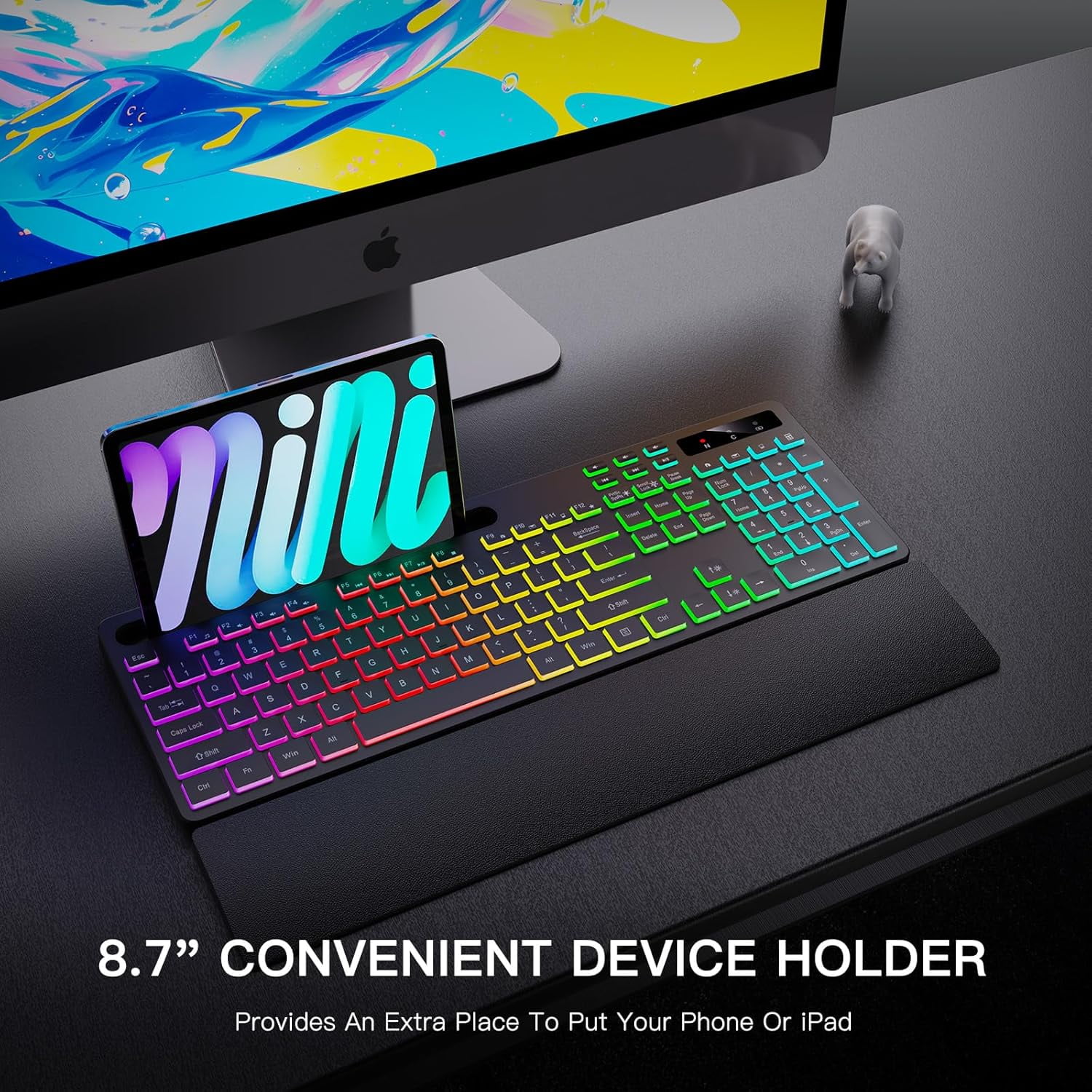 TTTYBA-Wireless Keyboard with 7 Colors & 4 Modes RGB Backlit, Ergonomic ...