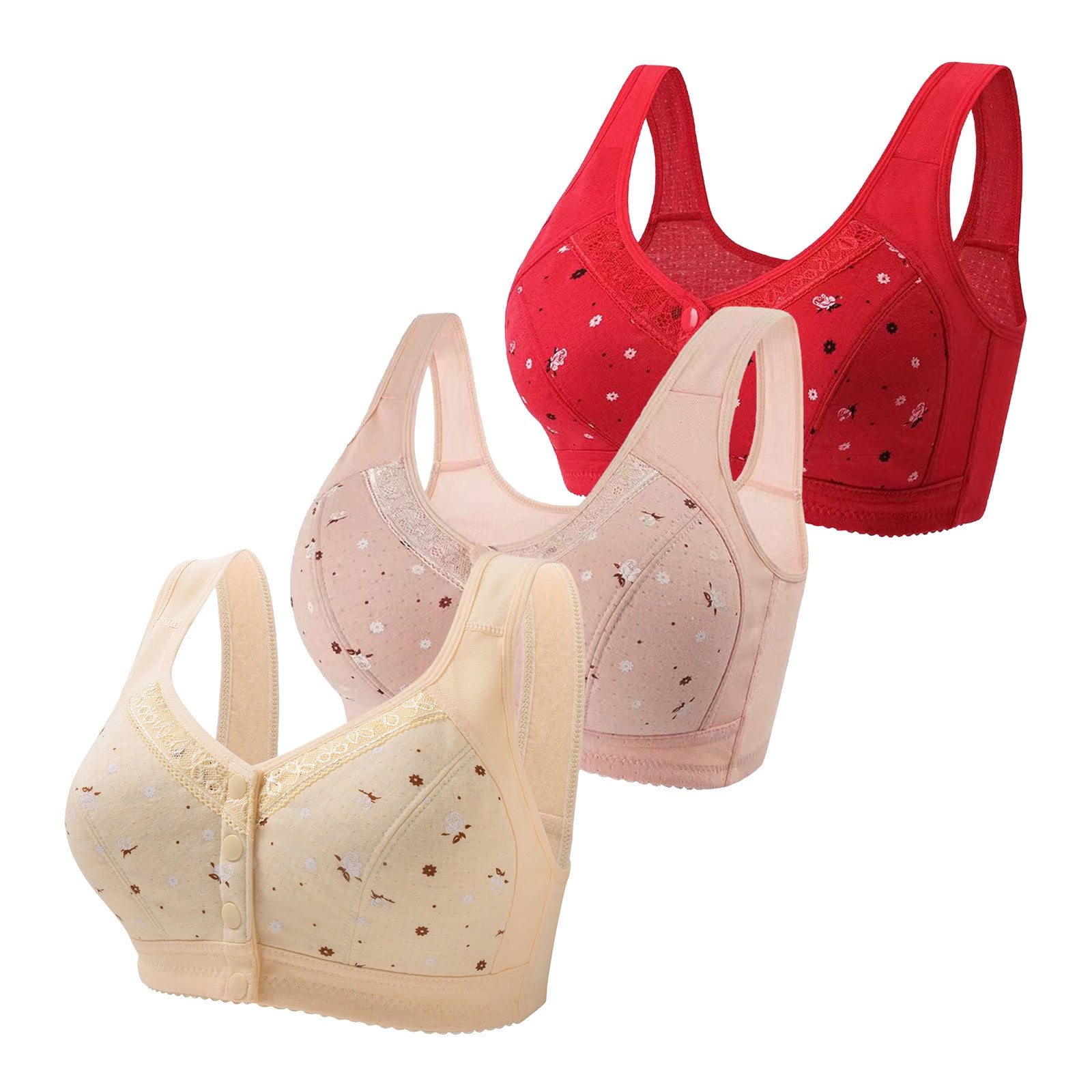 TTUHYWXI Bras for Older Women Front Closure Bra Cotton Bra Full ...