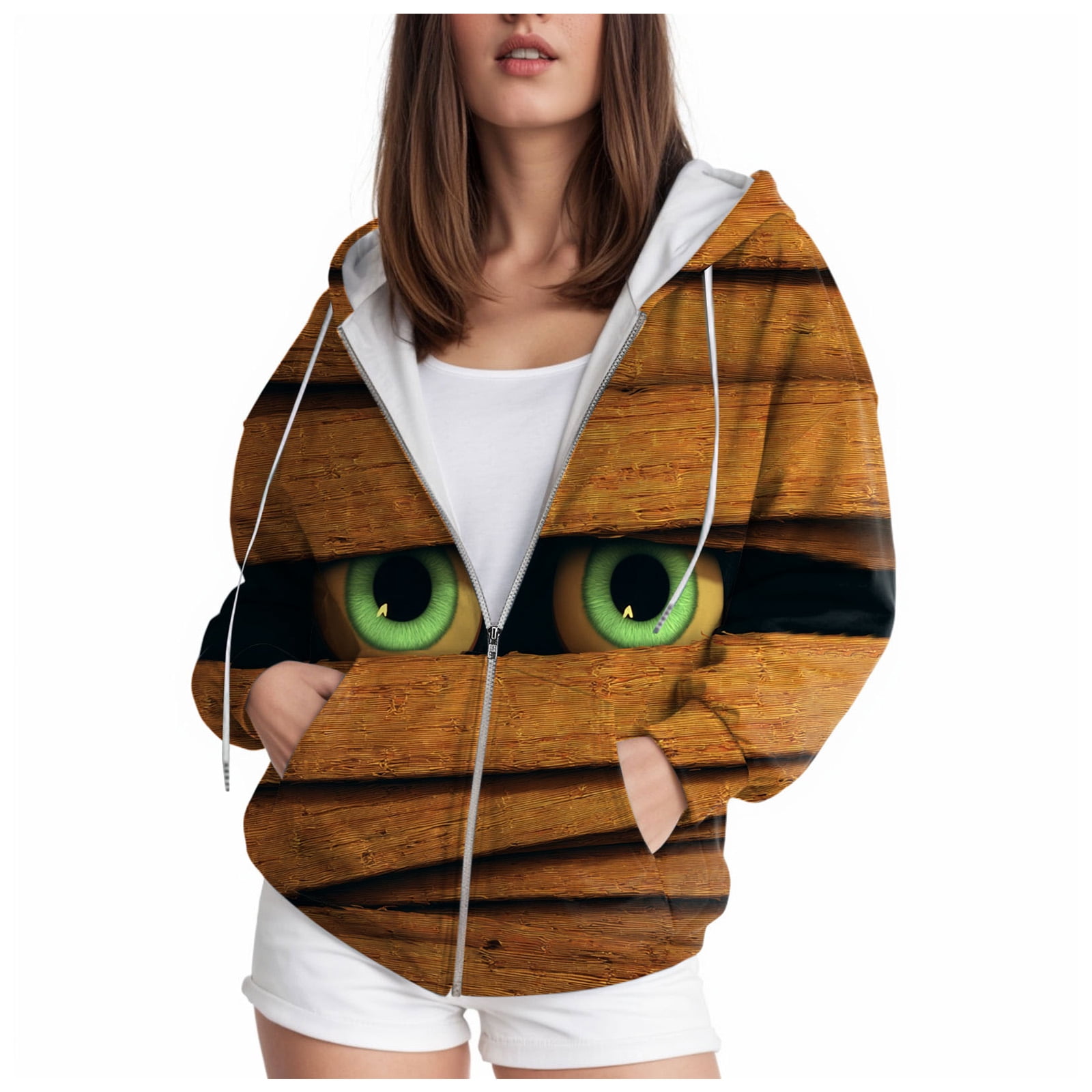 TTUHYWXI Full Zip Up Graphic Halloween Horror Hoodies for Women Casual ...