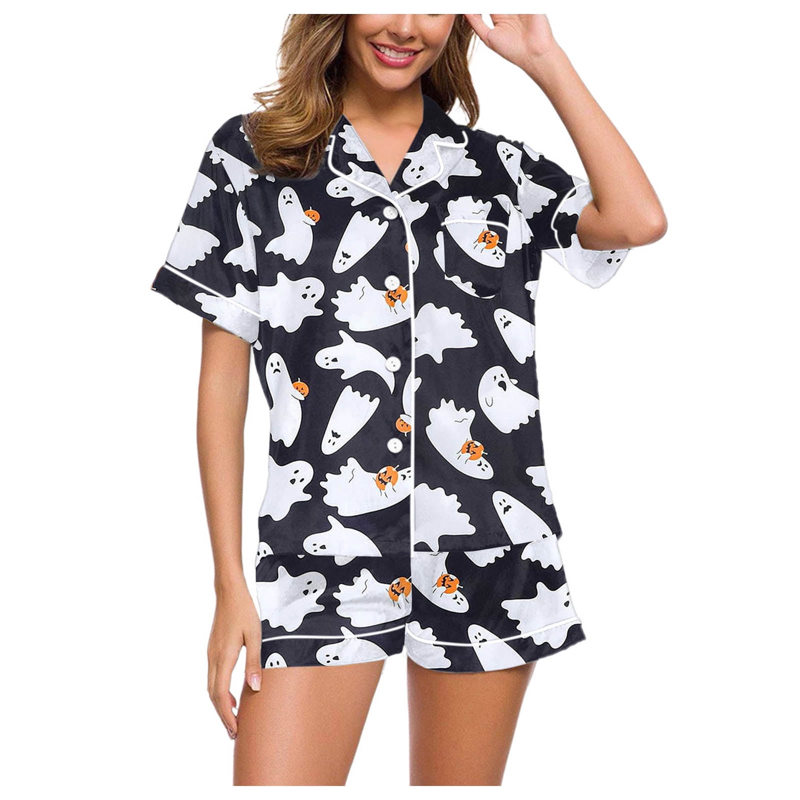 TTUHYWXI Halloween Pajamas Pjs for Women Cute 2 Piece Graphic Pj Shorts ...