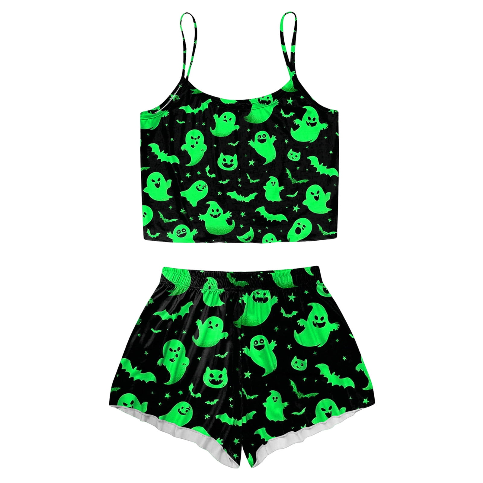 TTUHYWXI Halloween Pajamas for Women Pumpkin Print Cami Top and Shorts ...