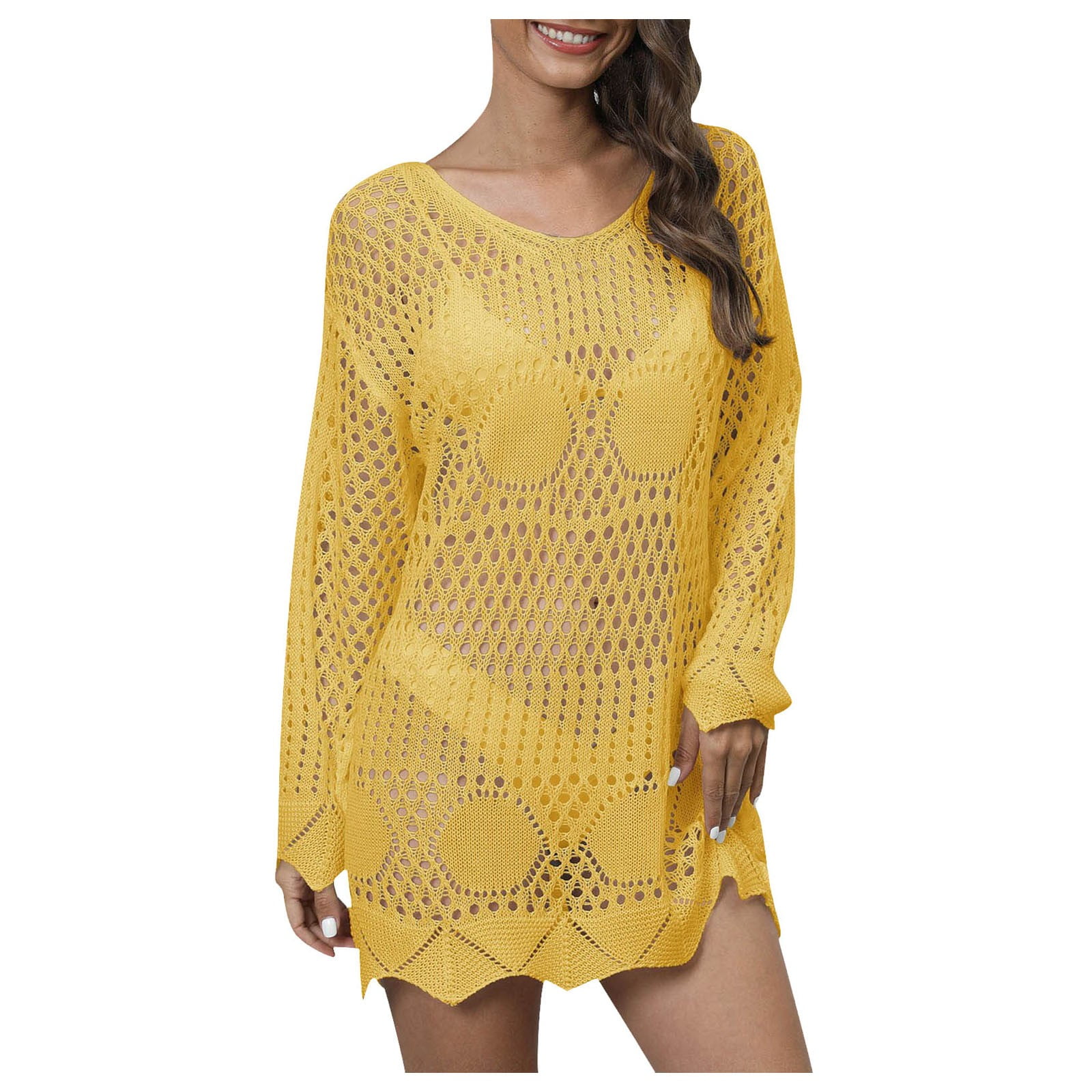 TTUHYWXI Sexy Crochet Sheer Kaftan Caftan Beach Dress Bathing Suit Swim ...