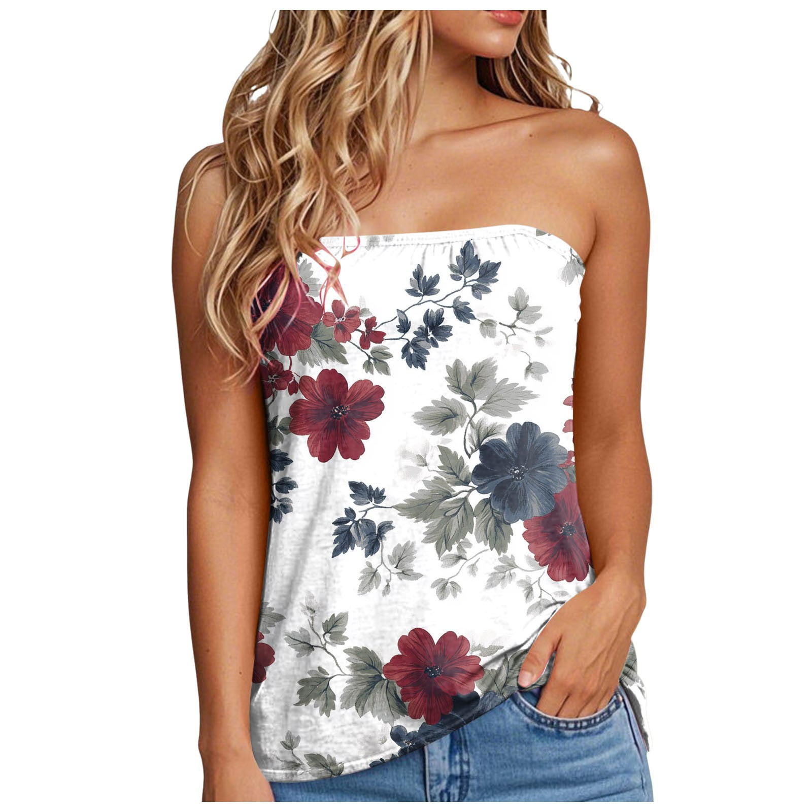 TTUHYWXI Women Y2k Tube Top Floral Printed Bandeau Crop Tops Sexy ...