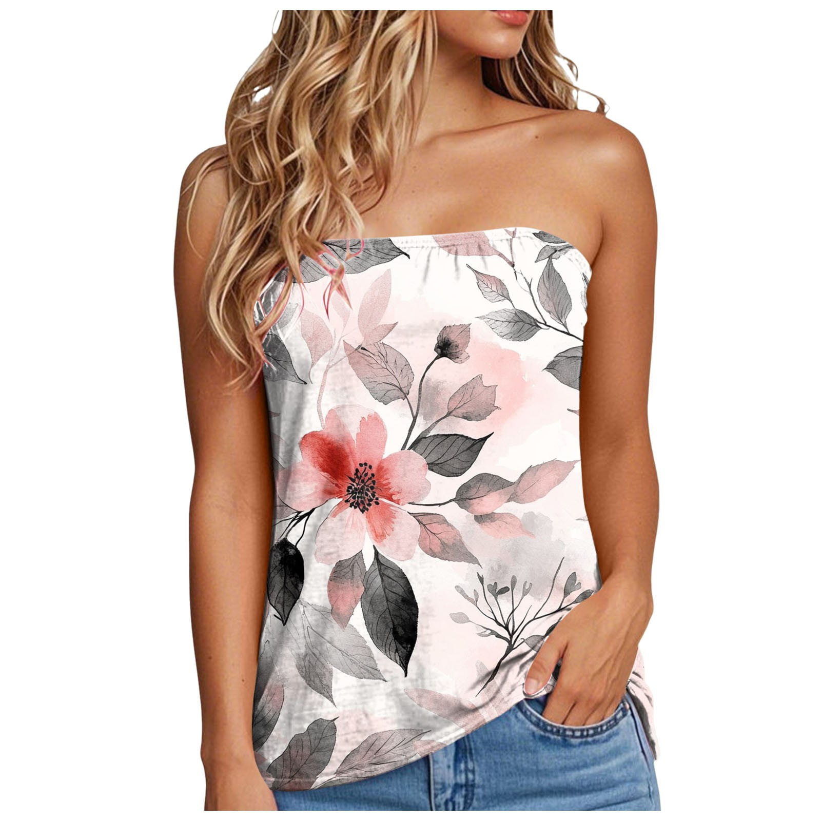 TTUHYWXI Women Y2k Tube Top Floral Printed Bandeau Crop Tops Sexy ...