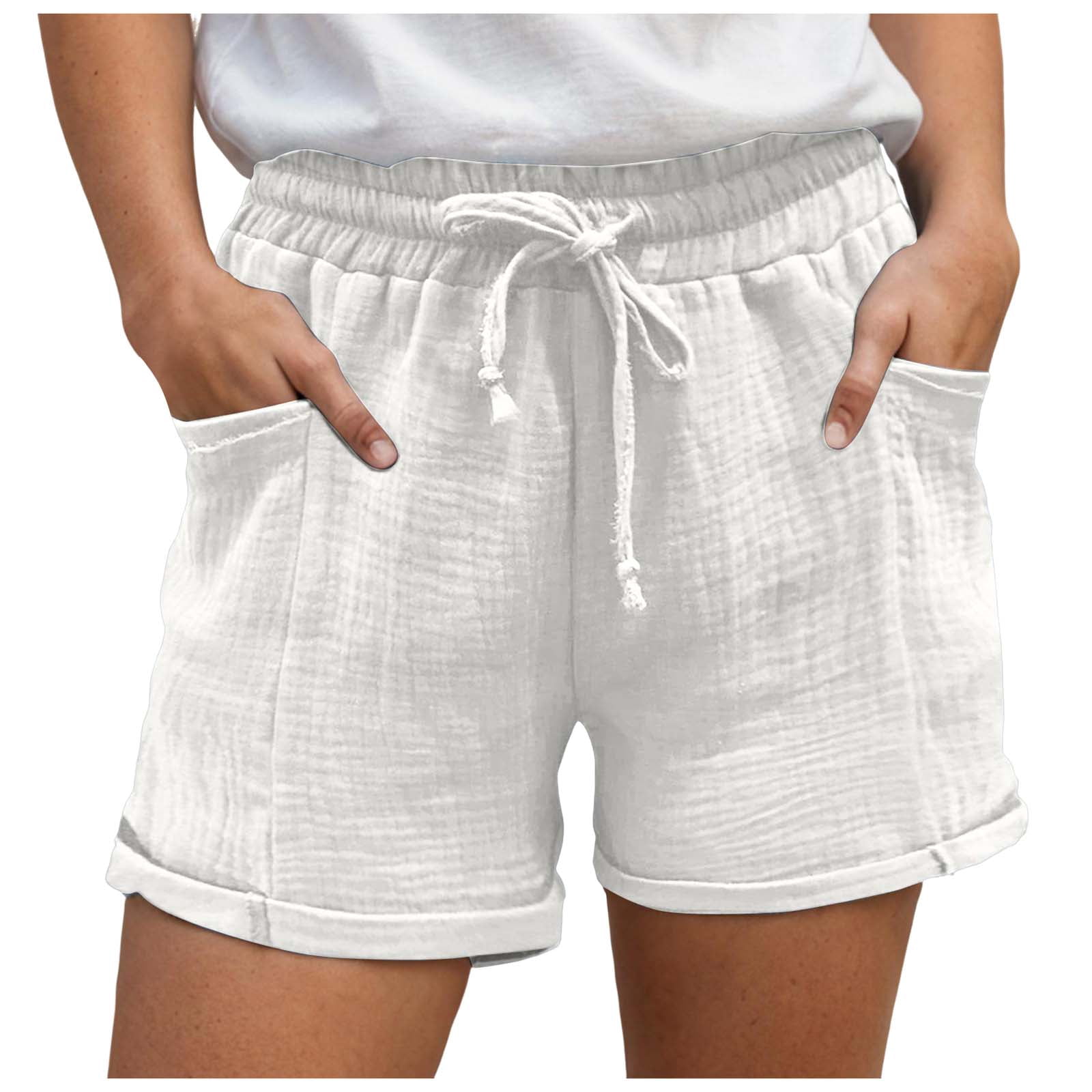 TTUHYWXI Women's Linen Blend Drawstring Shorts High Waisted 4" Inseam ...