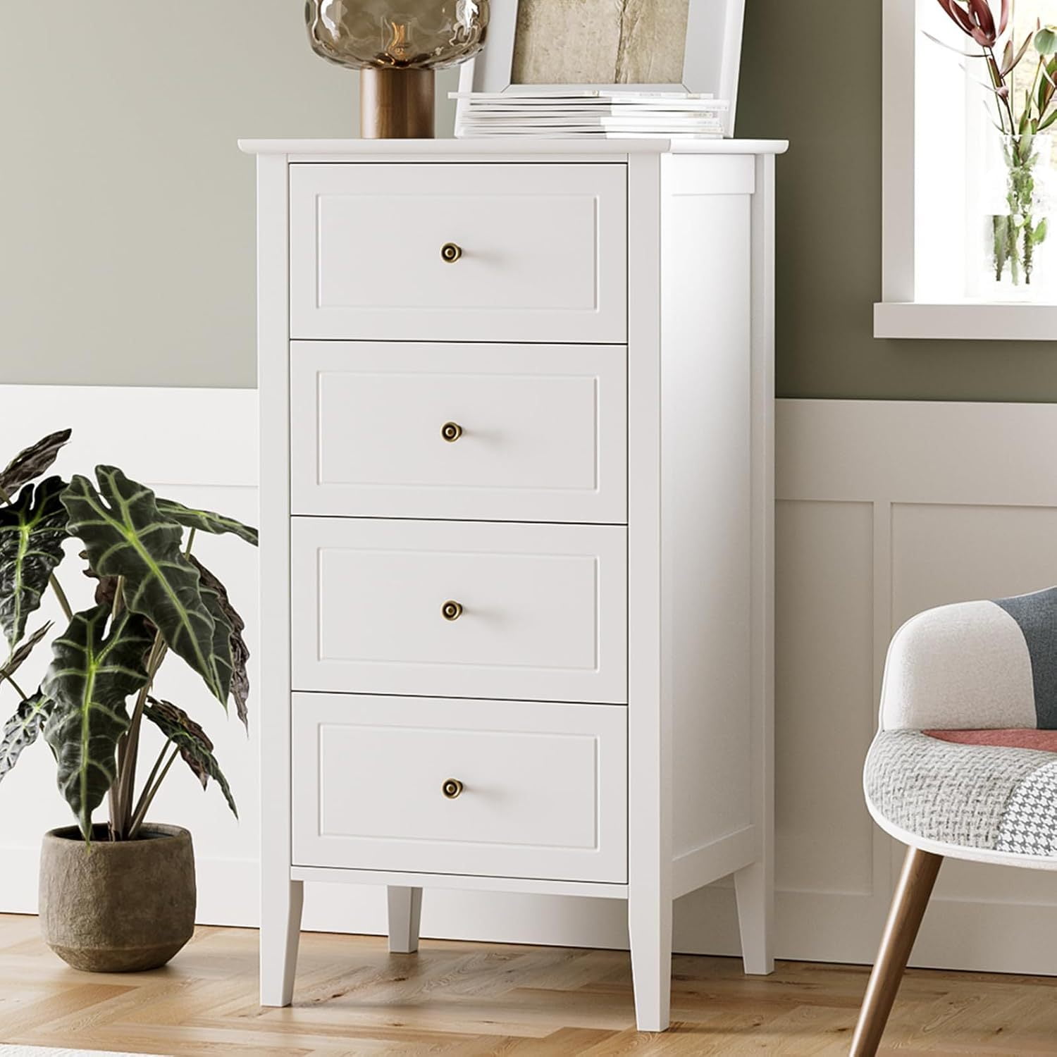 TTVIEW 4 Drawer Dresser, White Dresser Antique Chest of Drawers with ...