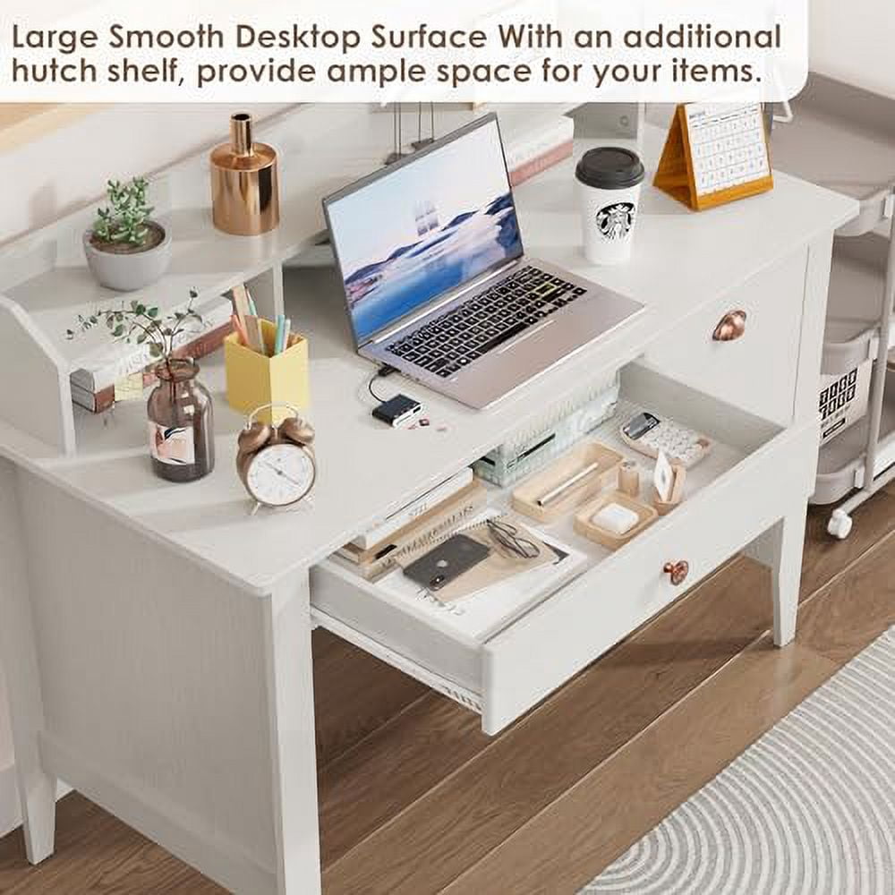 TTVIEW Computer Desk with USB Charging Port and Storage Drawers ...