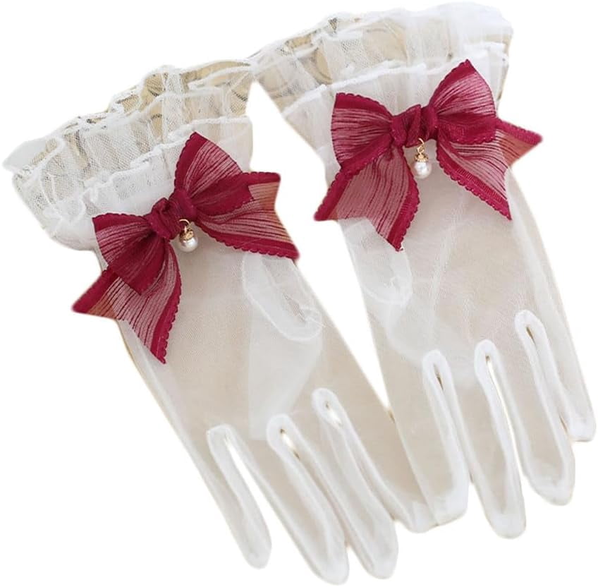 TTYAO REII Lady Lace Gloves Elegant Short Gloves with Bow Ornament ...