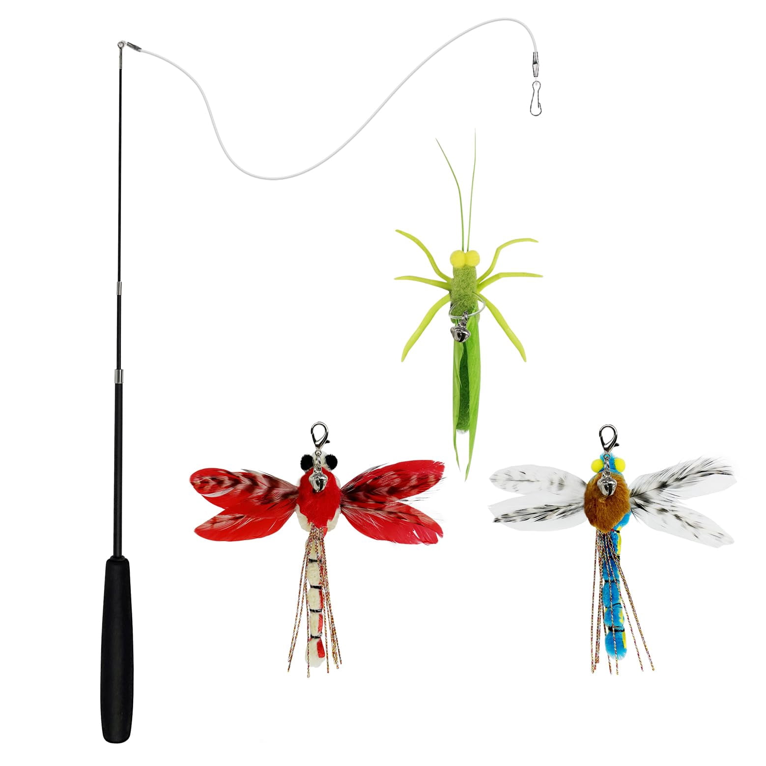 TTcat Cat Feather Wand Toys,Retractable Wand Toy with 3 Simulation ...