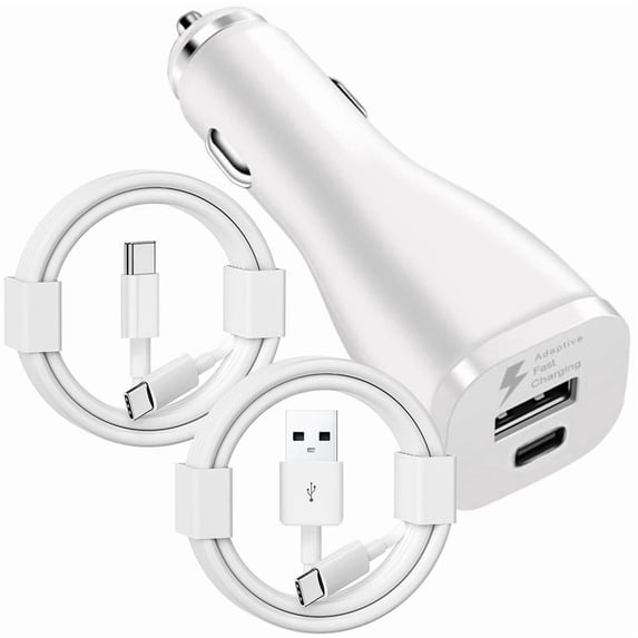 TTECH USB-C PD Fast Charger Car Adapter, USB-A Dual Port, USB-C Cable ...