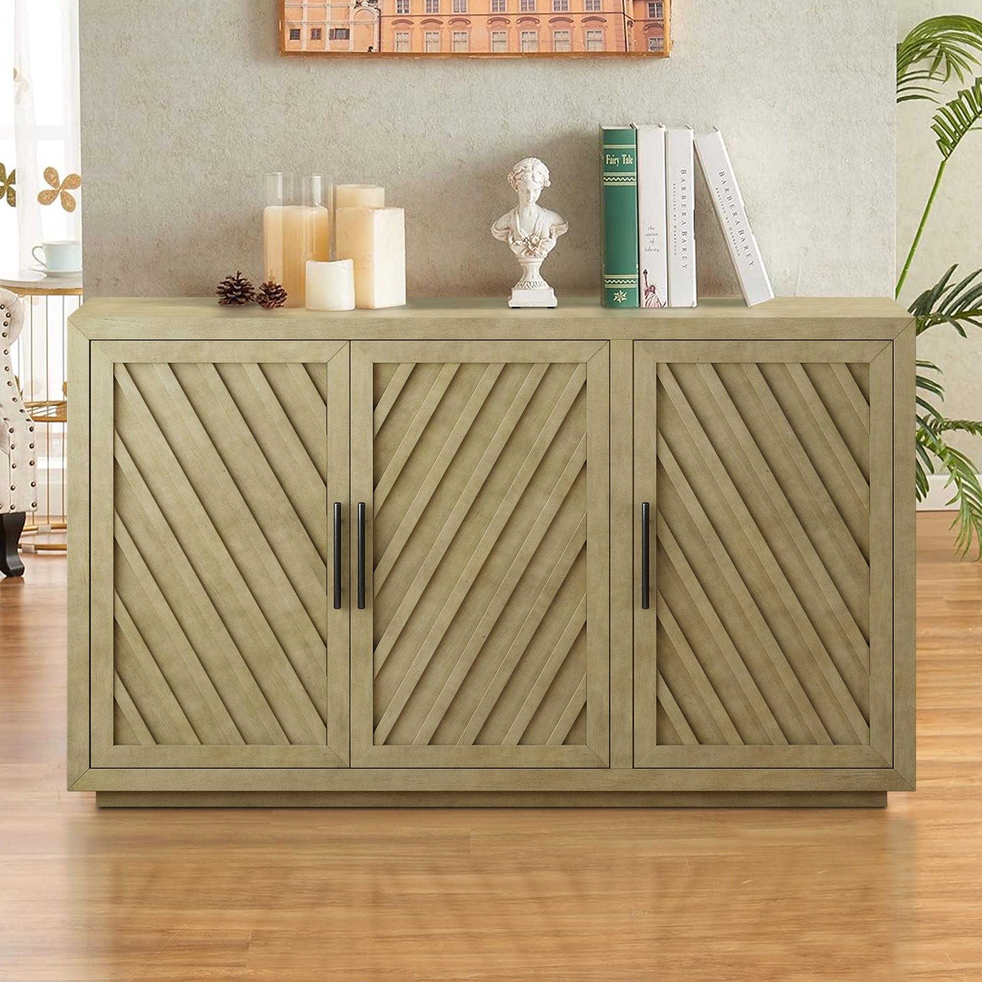 TUANLUO 3-Door Accent Cabinet, Buffet Cabinet with Adjustable Shelves ...