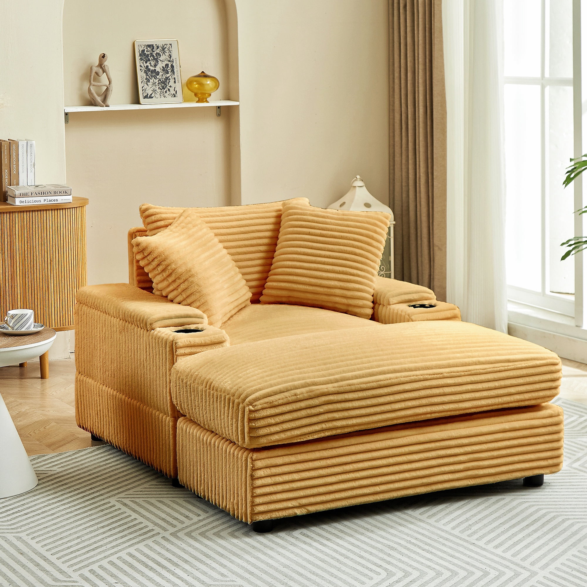 TUANLUO 44" Single Chaise Lounge Indoor, Corduroy Lounge Chair with ...