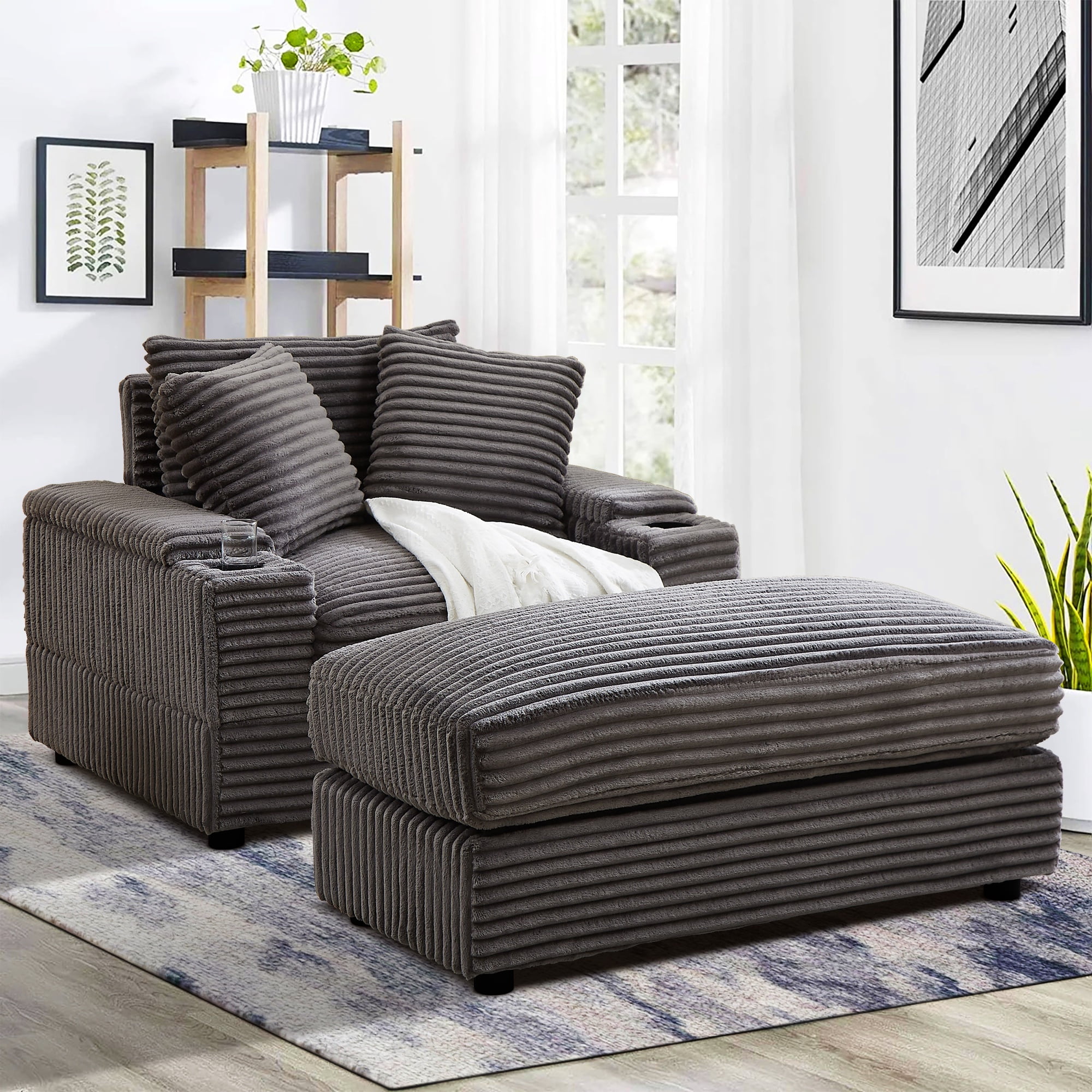 TUANLUO 44" Single Chaise Lounge Indoor, Corduroy Lounge Chair with ...