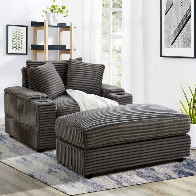 TUANLUO 44" Single Chaise Lounge Indoor, Corduroy Lounge Chair with ...