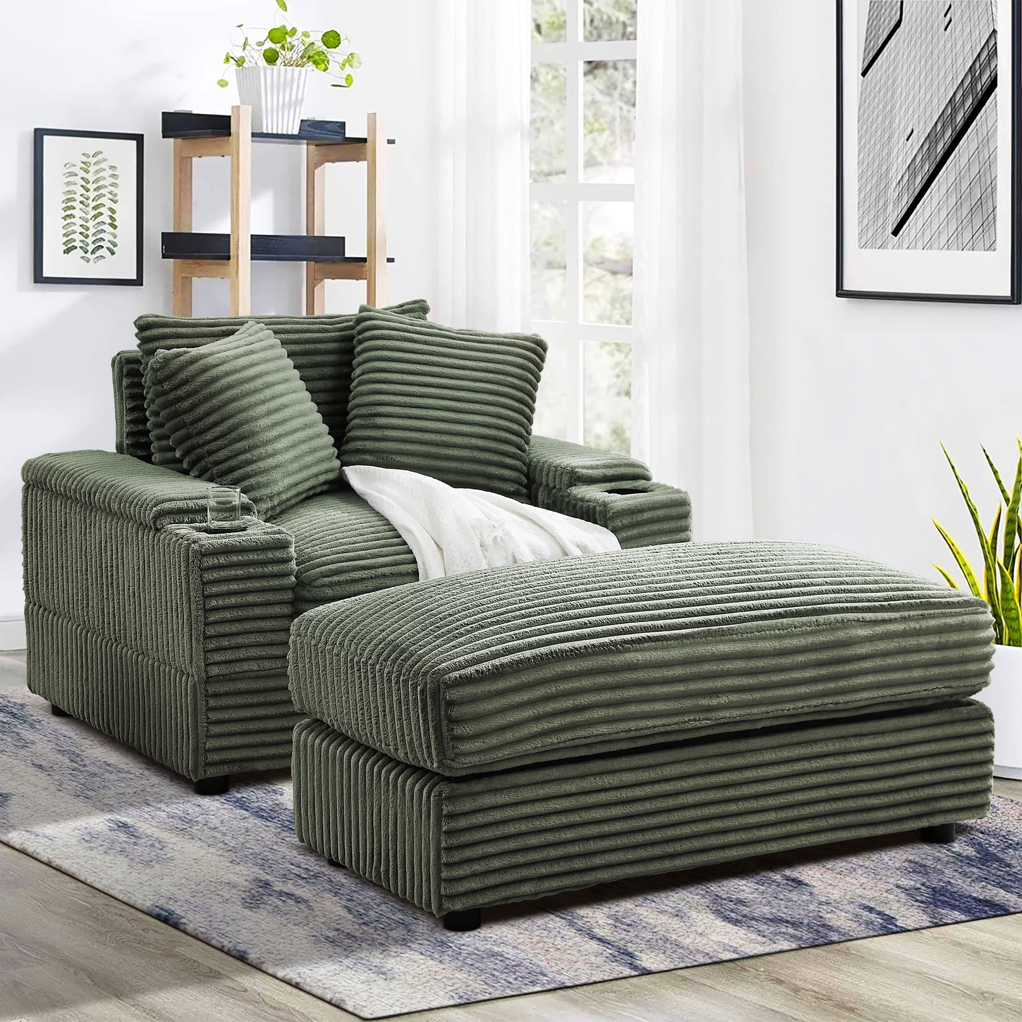 TUANLUO 44" Single Chaise Lounge Indoor, Corduroy Lounge Chair with ...