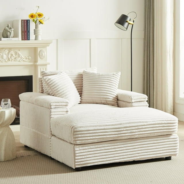 TUANLUO 44" Single Chaise Lounge Indoor, Oversized Corduroy Lounge ...