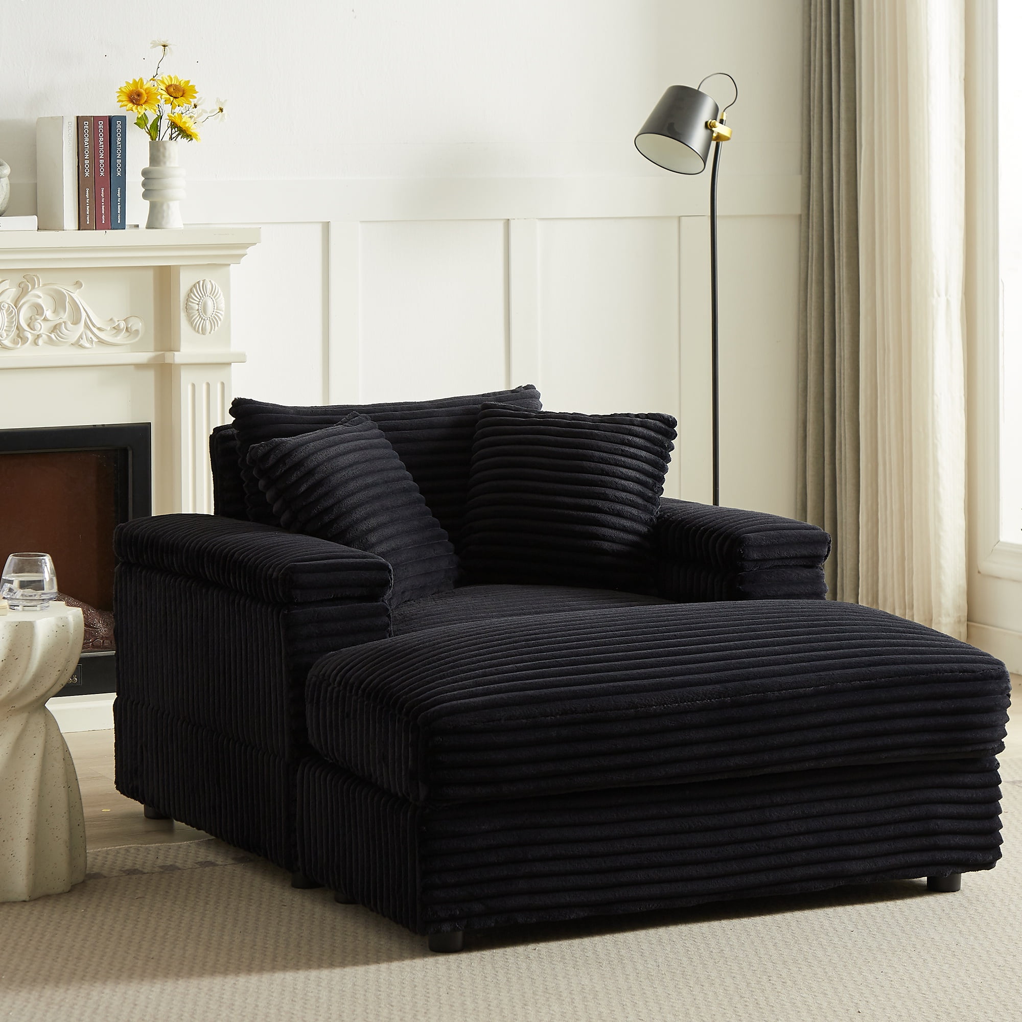 TUANLUO 44" Single Chaise Lounge Indoor, Oversized Corduroy Lounge ...