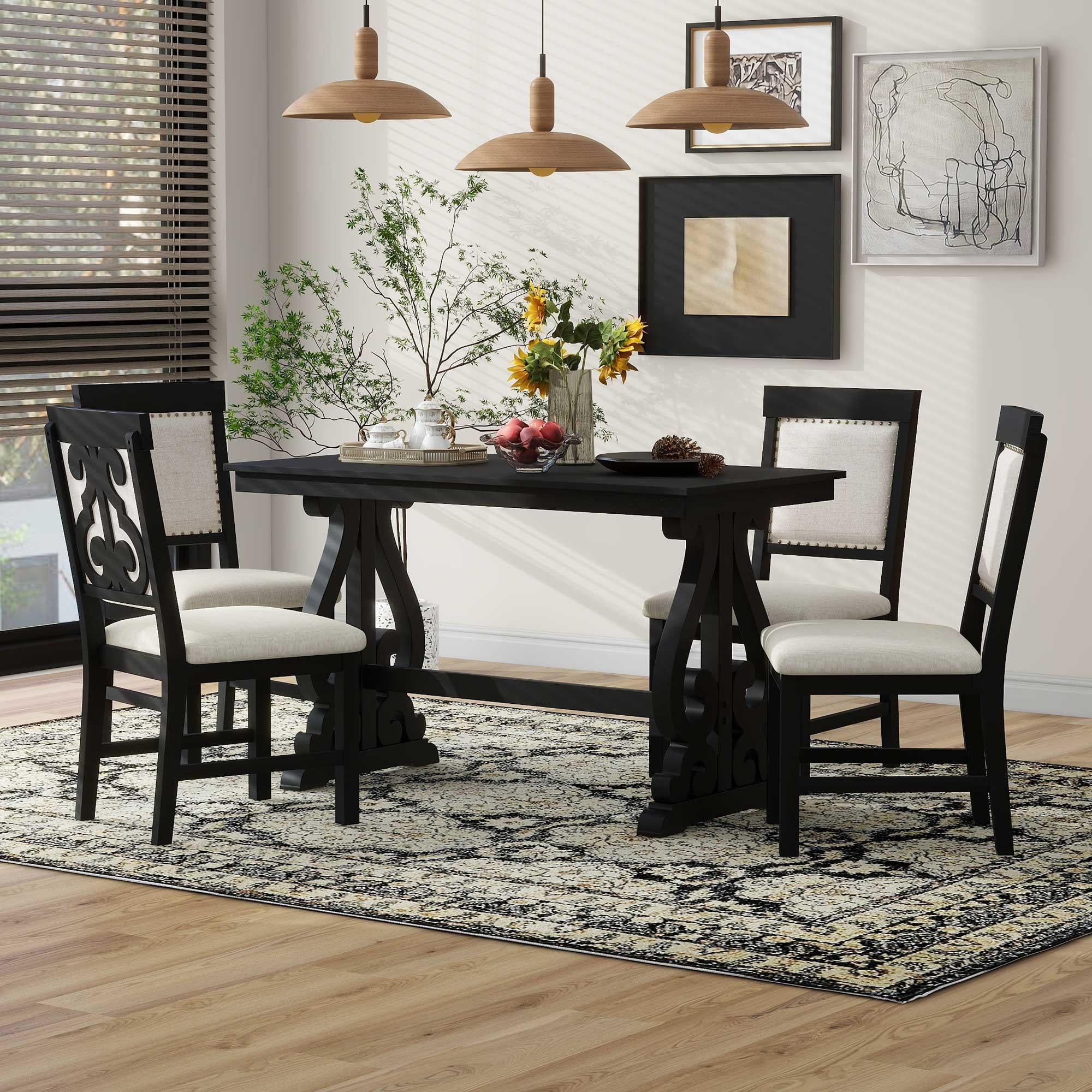 TUANLUO Uptown 5 Piece Farmhouse Acacia Wood Dining Table Set, Black ...