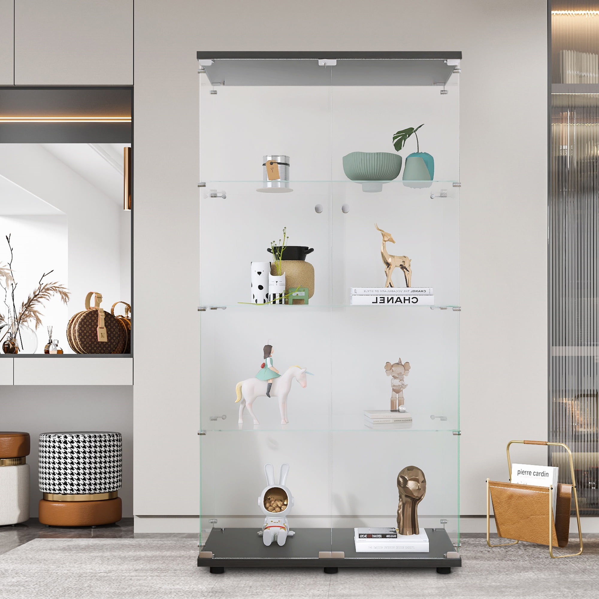 TUANLUO 65" Glass Display Cabinet, 4 Tier Curio Cabinet & China Cabinet with Two Glass Doors ...