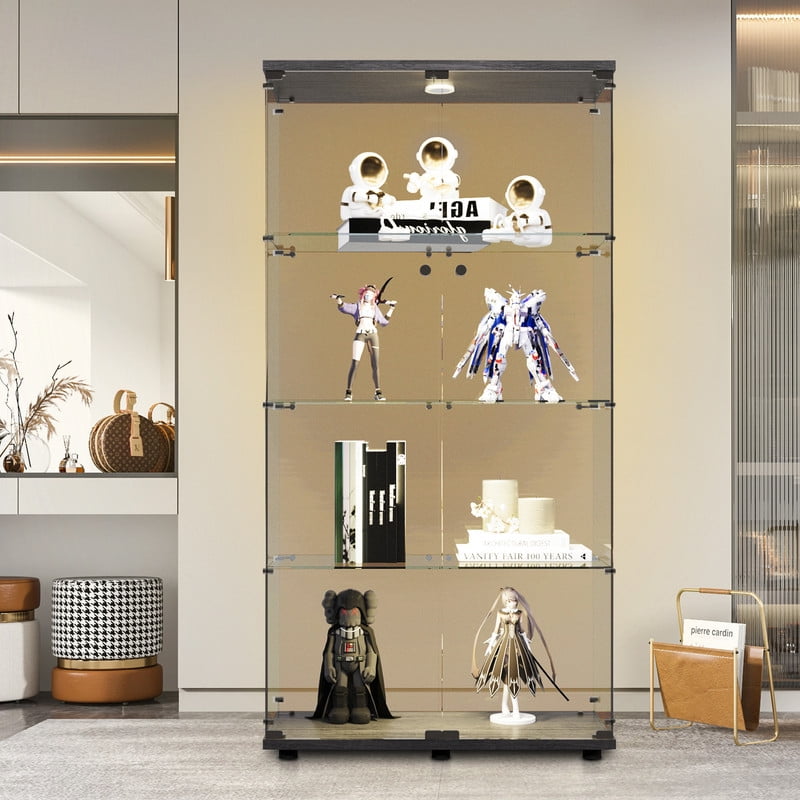 TUANLUO 65" Glass Display Cabinet with LED Lights, 4 Tier Curio Cabinet ...