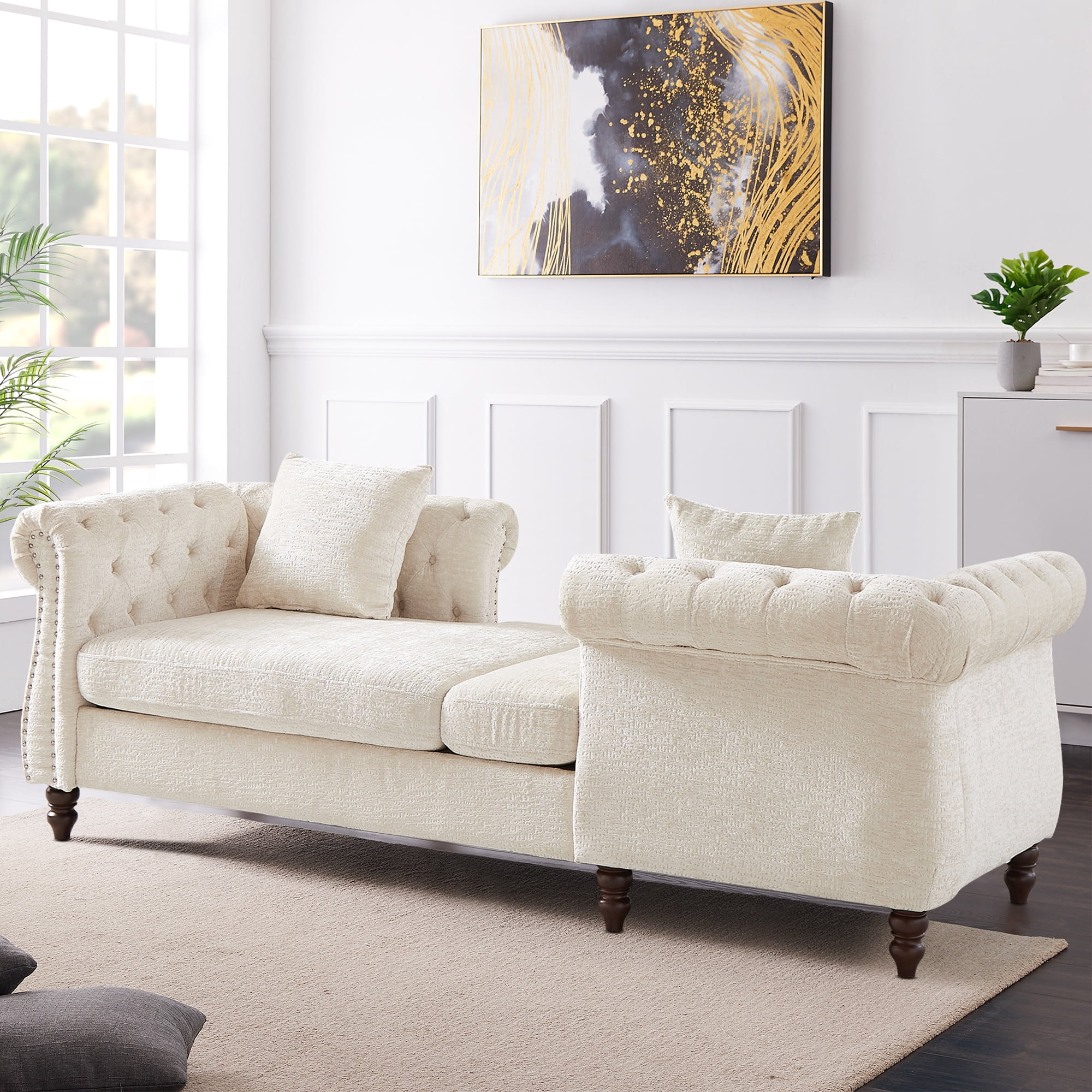 TUANLUO 81" Chesterfield Chaise Lounge Indoor, Chenille Face-to-face ...