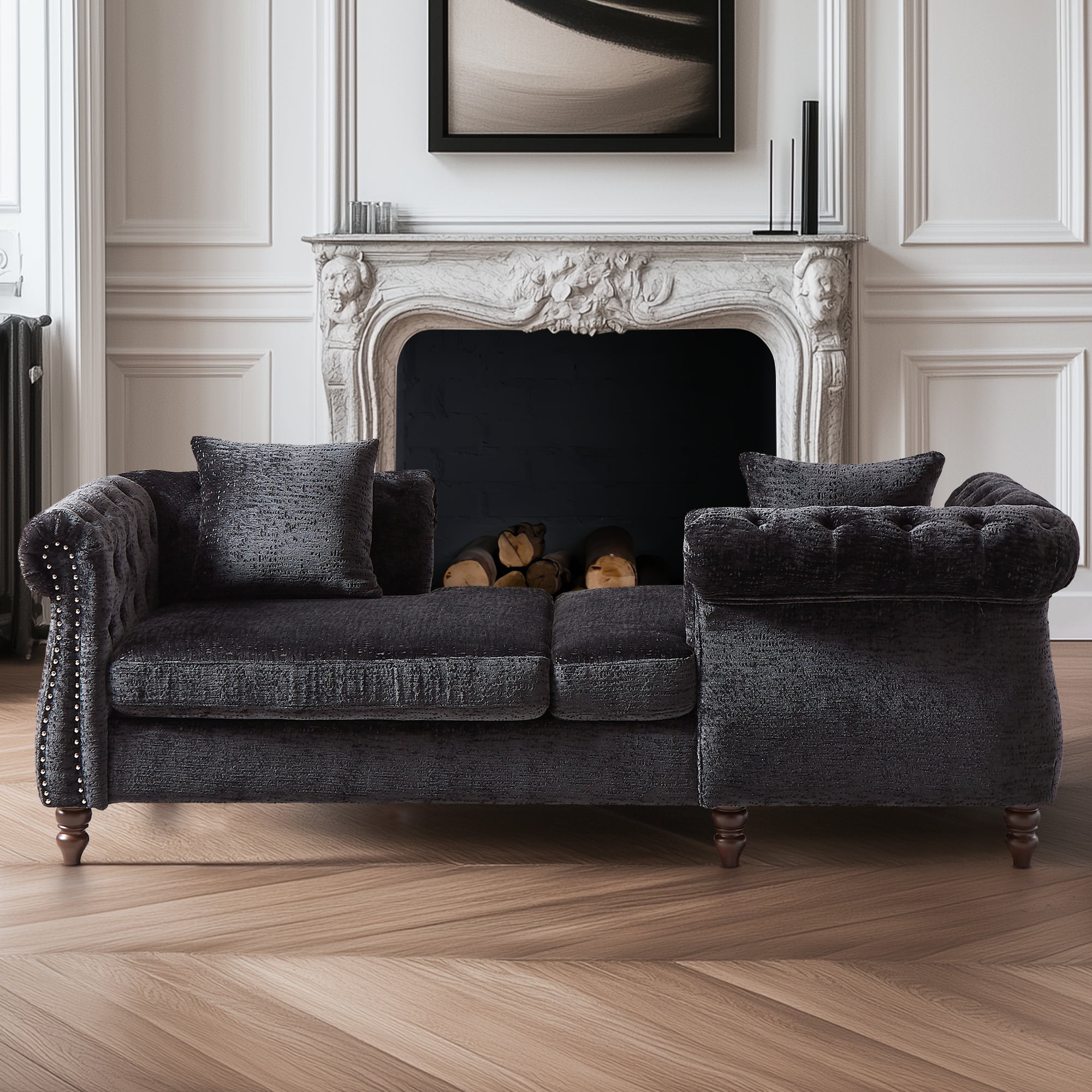 TUANLUO 81" Chesterfield Chaise Lounge Indoor, Chenille Face-to-face ...