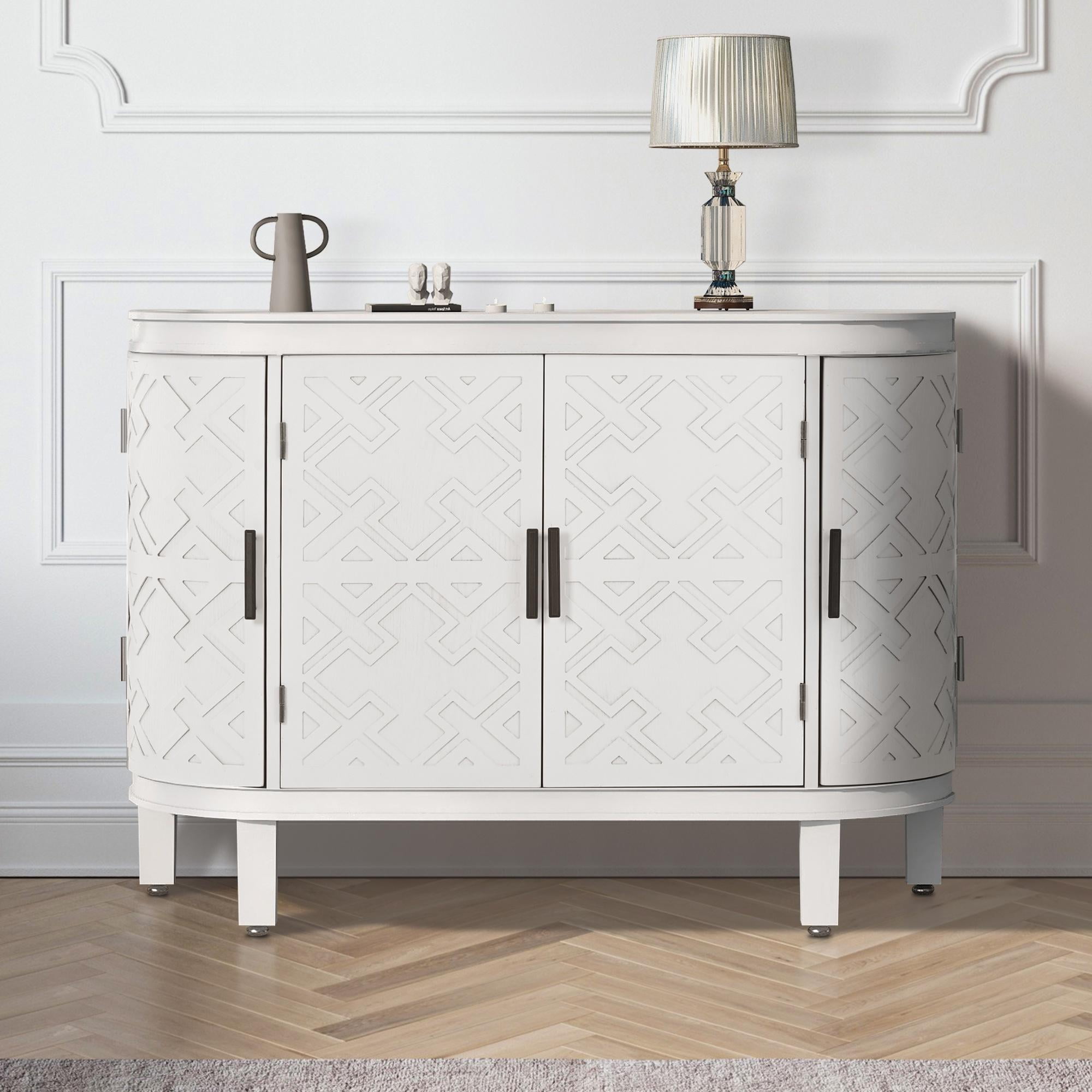 TUANLUO Curved Accent Cabinet, Corner Sideboard Cabinet, Wood Buffet ...