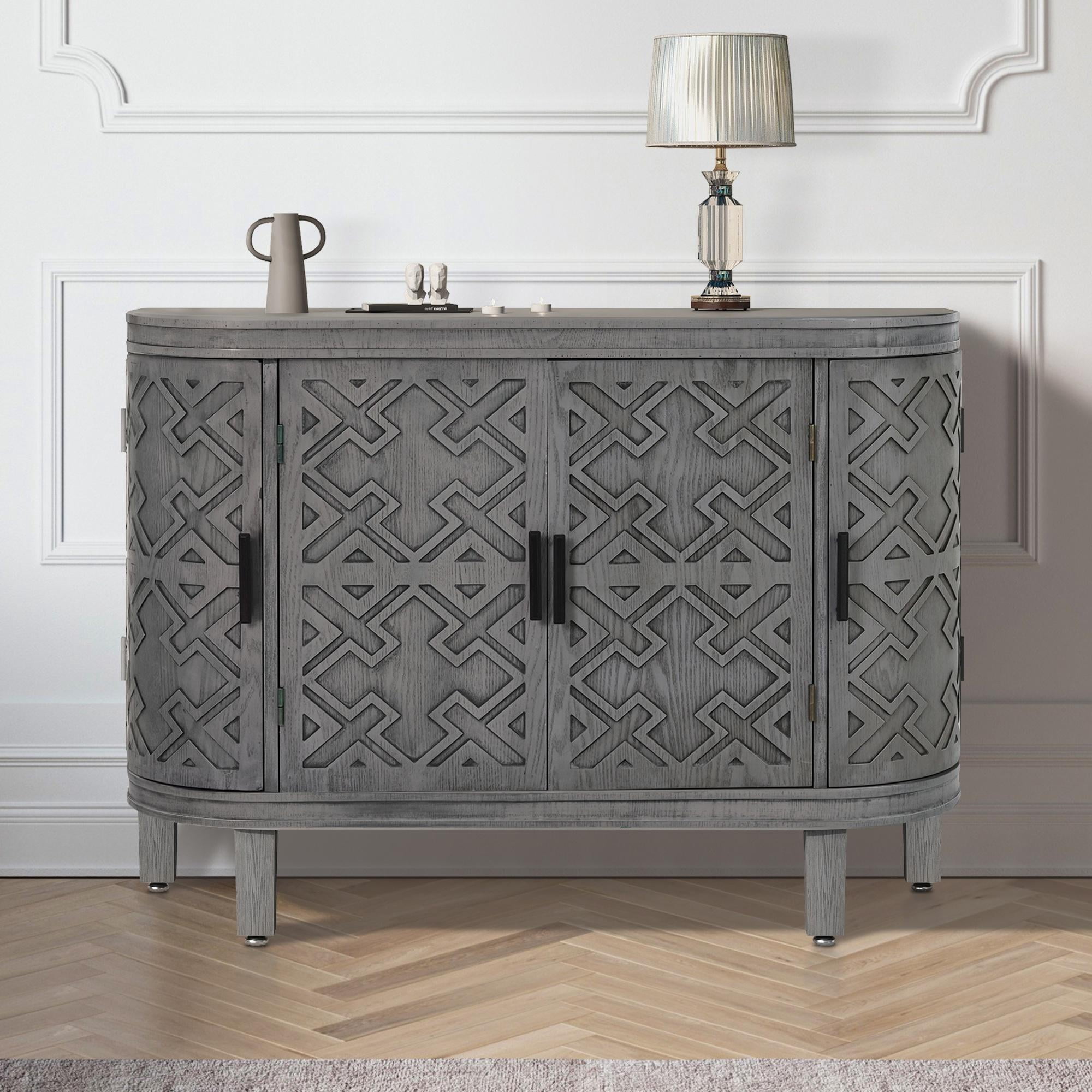 TUANLUO Curved Accent Cabinet, Corner Sideboard Cabinet, Wood Buffet ...