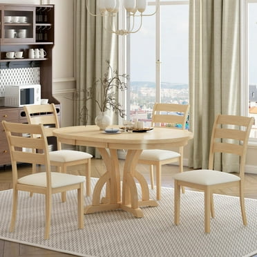 Churanty Farmhouse Extendable Round Dining Set for 4,Kitchen Dining ...