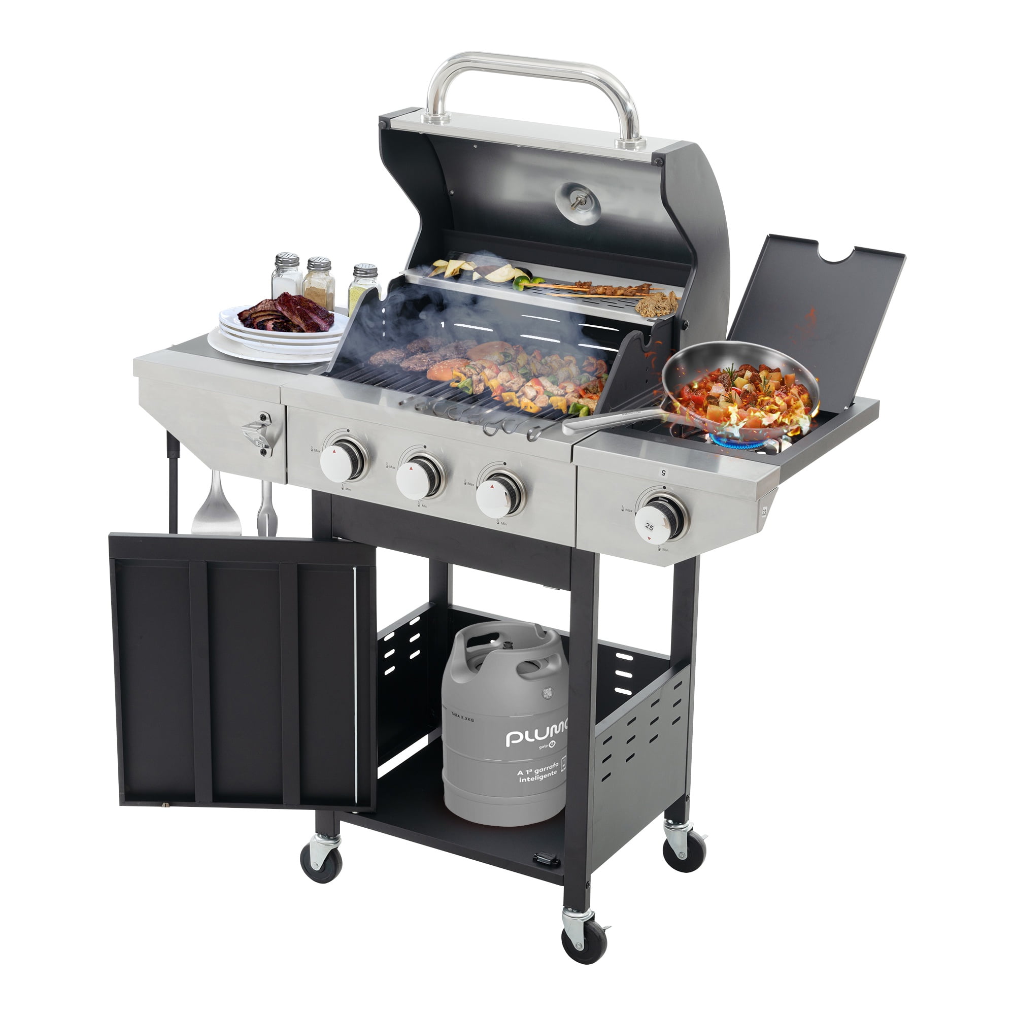 TUANLUO Portable Propane Gas Grill, 3 Burner Barbecue Grill with Side Burner, 37,000 BTU ...